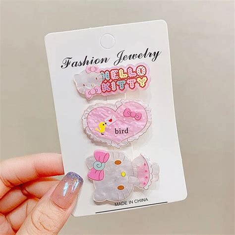 Jiayi 3pcs Kuromi Hairclips Cartoon Kawaii Sanrio Hello Kitty