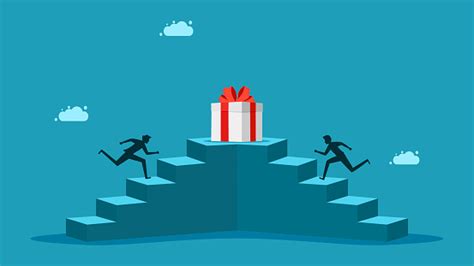 경쟁과 일하는 동기 사업가가 선물 상자를 얻기 위해 계단을 뛰어 올라간다 개발에 대한 스톡 벡터 아트 및 기타 이미지 개발 개선 개성 개념 Istock