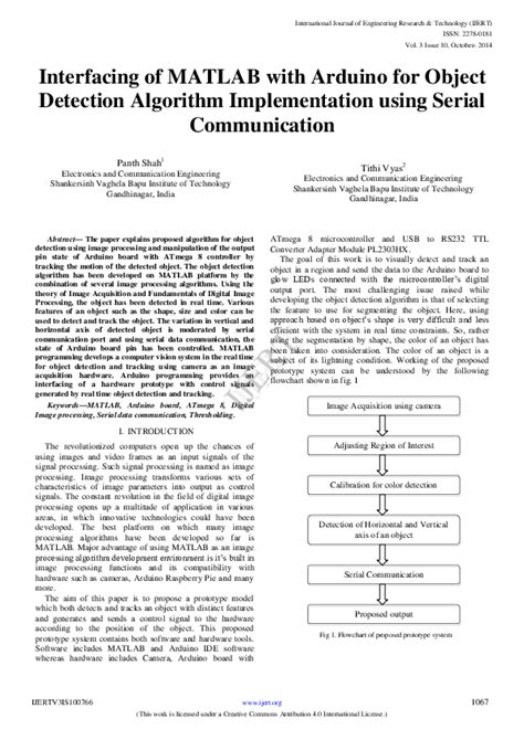 Pdf Interfacing Of Matlab With Arduino For Object Detection Algorithm Implementation Using