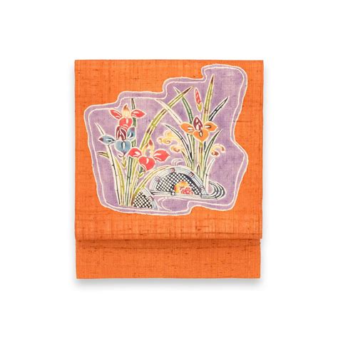 紬 柿色地 杜若 からんアンティーク着物・リサイクル着物の通販サイト