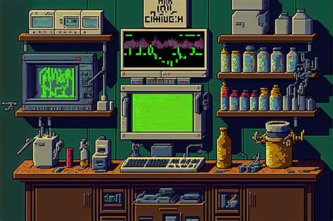 Premium AI Image Pixel Art Science Lab Chemistry Lab Background In Retro Style For 8 Bit Game