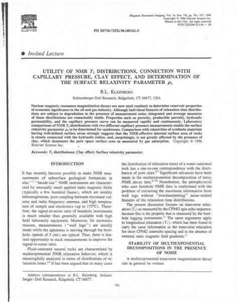 Pdf Utility Of Nmr T2 Distributions Connection With Capillary Pressure Clay Effect And