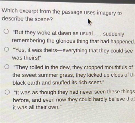 Solved Which Excerpt From The Passage Uses Imagery To Describe The