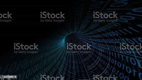 검은색 배경에 대해 왼쪽과 위로 기울어진 파란색 이진 코드로 구성된 터널의 그림 0명에 대한 스톡 사진 및 기타 이미지 0명 개념 개념과 주제 Istock