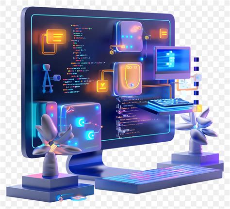 Programming Workflow Futuristic Computer Desk With Coding Setup Png 4336x3964px Programming