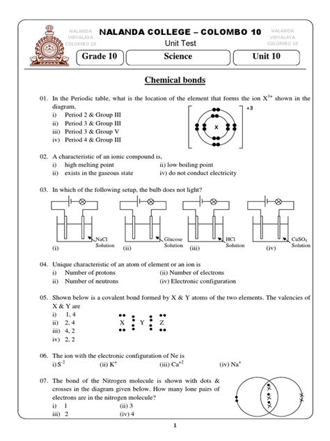Grade 10 Science Unit 10 Eng Pdf Chemical Compounds Chemical Bond