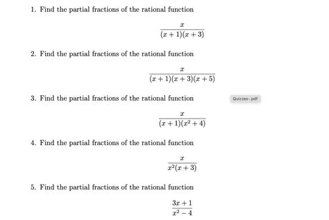 Solved 1 Find The Partial Fractions Of The Rational