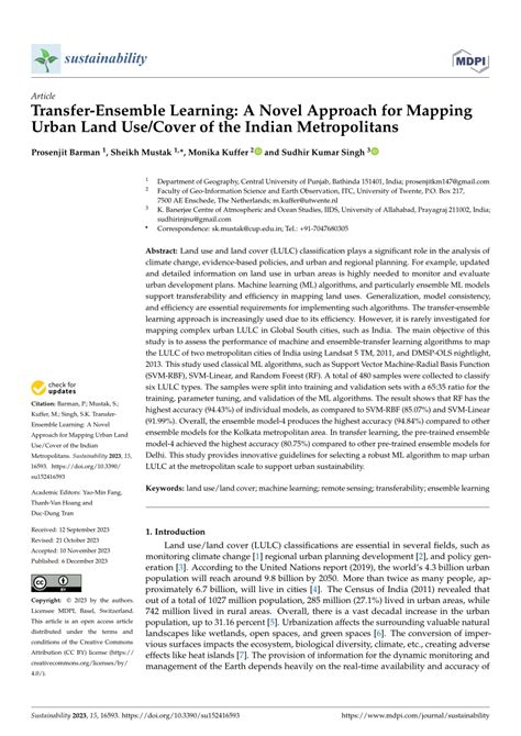 Pdf Transfer Ensemble Learning A Novel Approach For Mapping Urban Land Usecover Of The