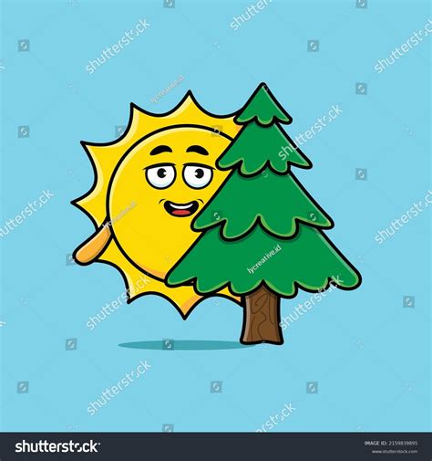 Cute Cartoon Sun Character Hiding Tree Stock Vector Royalty Free 2159839895 Shutterstock