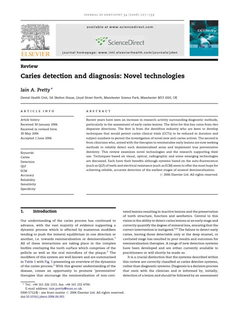Caries Detection And Diagnosis Novel Technologies Pdf Porosity Tooth Enamel