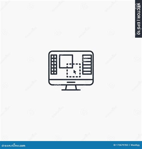 Developer Workplace Linear Style Sign For Mobile Concept And Web