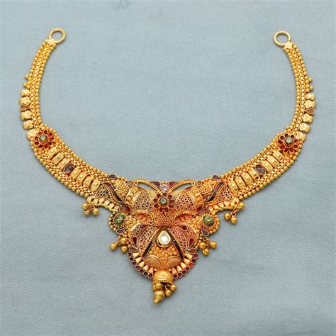 22k Yellow Gold Necklace Set Indian Gold Set Indian Gold Jewelry
