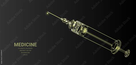 Polygonal Wireframe Mesh Futuristic With Medical Syringe Sign On Black Background Vector Lines