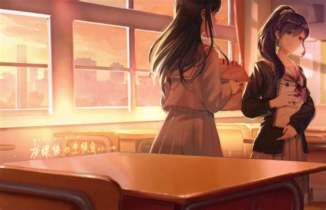 Safebooru 2girls Asahina Mafuyu Binder Clip Black Cardigan Black Hair