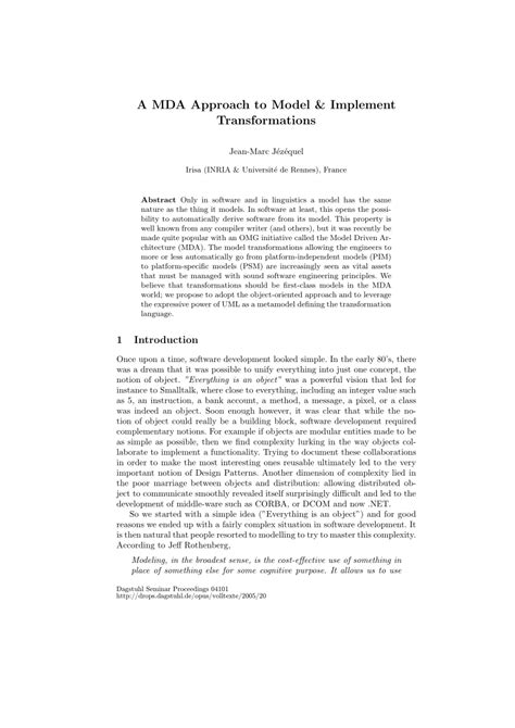Pdf A Mda Approach To Model And Implement Transformations
