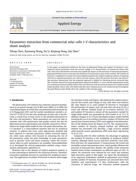 Pdf Parameters Extraction From Commercial Solar Cells I V Characteristics And Shunt Analysis