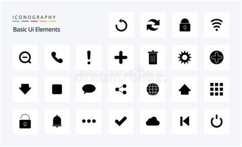 25 Basic Ui Elements Solid Glyph Icon Pack Stock Vector Illustration Of Search Arrow 264544878