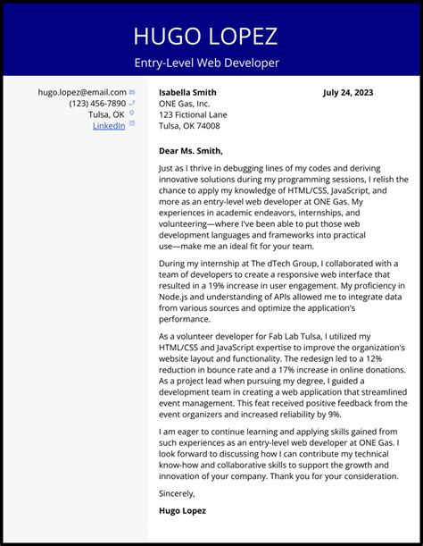 Web Developer Cover Letter Examples