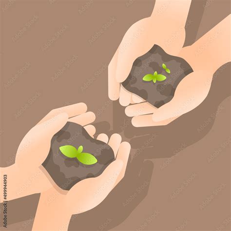 흙과 새싹을 감싸 들고있는 손 Stock 벡터 Adobe Stock