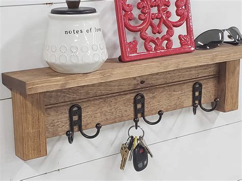 Farmhouse Shelf With Hooks Rustic Shelf Wall Mount Etsy