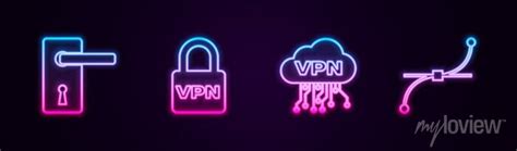Set Line Door Handle Lock Vpn Cloud Interface And Bezier Curve • Wall Stickers Graphic