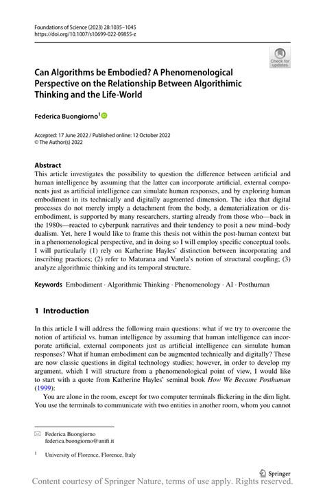 Pdf Can Algorithms Be Embodied A Phenomenological Perspective On The