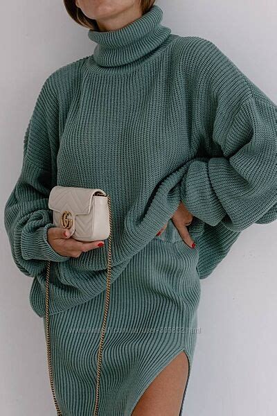 Вязаний костюм спідниця і светр чорн беж карамель терракот фісташка