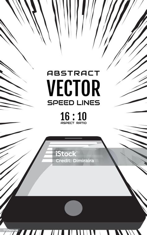 스마트 폰과 속도 라인 배경 만화 및 만화에 대 한 효과 모션 라인 효과 폭발이 있는 프레임 중심 으로부터의 방사형 광선 디자인에 대 한 템플릿입니다 벡터 전화에 대한 스톡