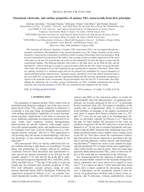 Pdf Structural Electronic And Surface Properties Of Anatase Tio 2 Nanocrystals From First