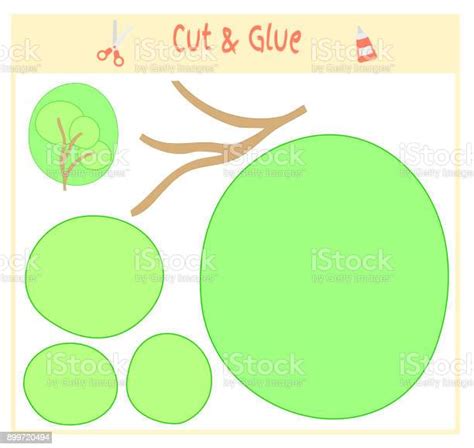 교육 종이 취학 전 어린이의 개발을 위한 게임 이미지와 종이에 접착제의 부분을 잘라 벡터 일러스트입니다 가 위와 접착제를 사용