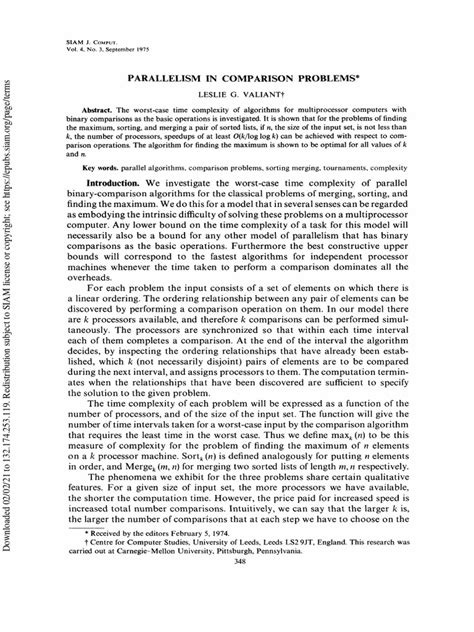 1975 Parallelism In Comparison Problems Pdf Time Complexity