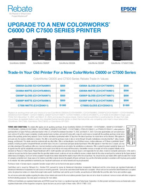 Fillable Online Mail In Rebate Upgrade To A New Epson Colorworks C6000 Fax Email Print Pdffiller