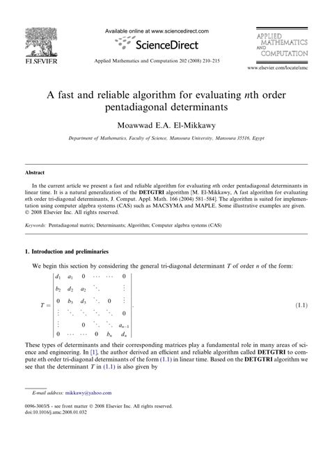 Pdf A Fast And Reliable Algorithm For Evaluating Nth Order