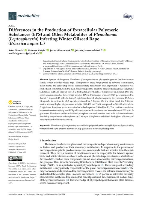 Pdf Differences In The Production Of Extracellular Polymeric Substances Eps And Other