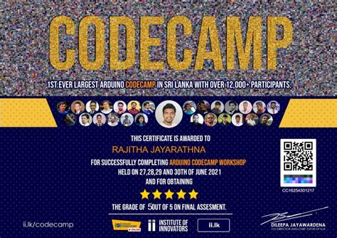 rajitha jayarathna on linkedin arduino code camp certificate done with 5 stars