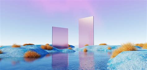 3d 렌더링 추상적인 초현실적 파스텔 풍경 배경 아치와 연단이 있는 제품 파노라마 뷰 복사 공간 푸른 하늘 흐린 미니멀리스트 장식 디자인이 있는 다채로운 모래 언덕 장면 0