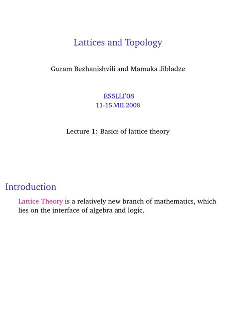 Lattices And Topology Lectura 1 Pdf Mathematical Structures Logic