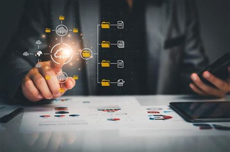 Premium Photo Digital File Management Concept Businessman Are Accessing Big Data Storage On