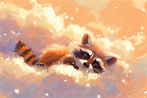 A Wallpaper Of A Cute Racooon Sleeping In A Chou Premium Ai Generated