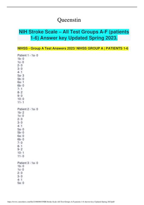 Nihss Group A Test Answers 2023 Nihss Group A Patients 1 6 Patient Access Stuvia Us