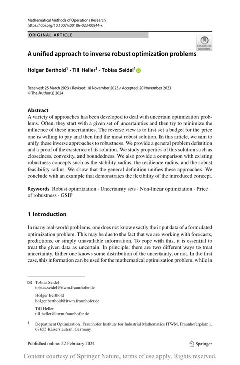 PDF A Unified Approach To Inverse Robust Optimization Problems