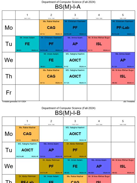 Classwise Timetable Morning Fall 2024 Wef 13 11 2024 V20 Pdf