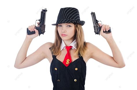 Gangster Wanita Diisolasi Dengan Warna Putih Foto Latar Belakang Dan Gambar Untuk Download