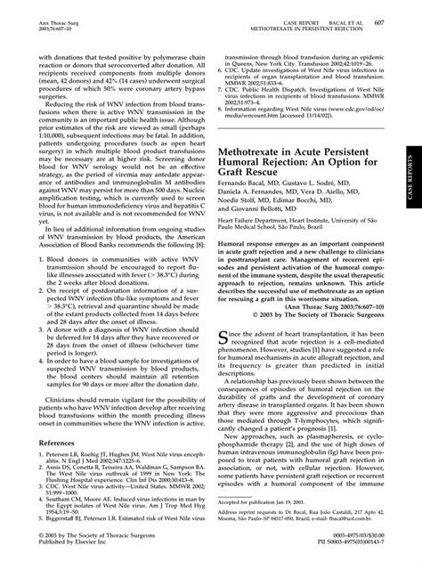 Pdf Methotrexate In Acute Persistent Humoral Rejection An Option For Graft Rescue Dokumen Tips