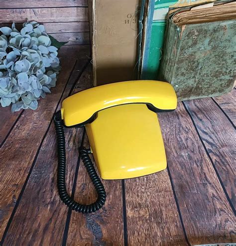 Vintage Yellow Telephone Retro Office Decor Old Yellow Phone Vintage