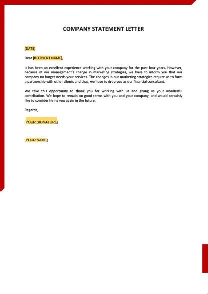 Company Statement Letter Template PreWrite