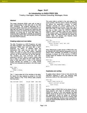 Fillable Online An Introduction To SAS PROC SQL Fax Email Print PdfFiller