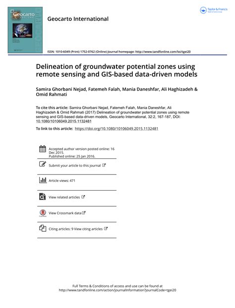 Pdf Delineation Of Groundwater Potential Zones Using Remote Sensing