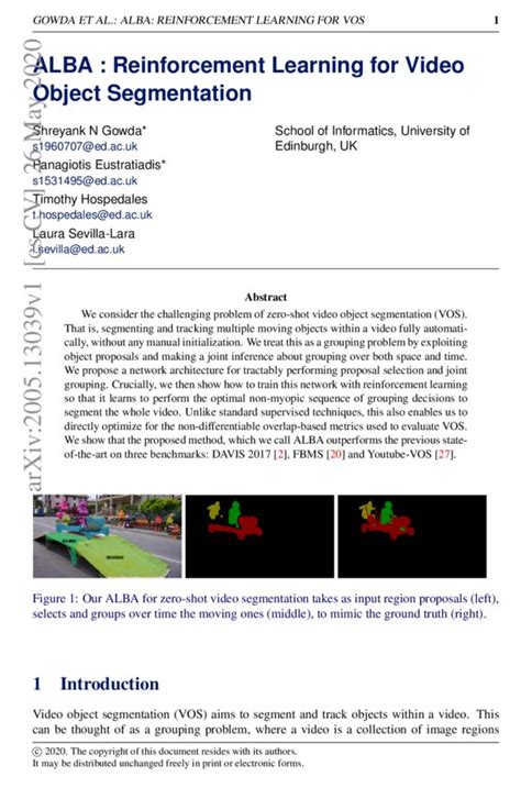 Alba Reinforcement Learning For Video Object Segmentation Deepai
