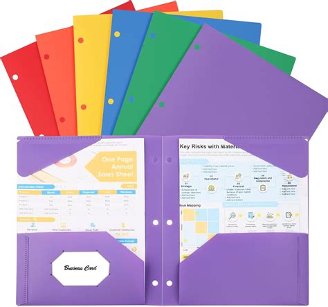 6 Pack 3 Hole Punch Pocket Folders Plastic Pocket Folder Paper Folders With 2